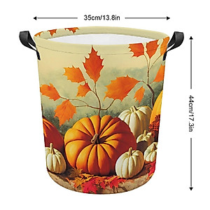 FISNAE Pumpkin Fall Leaves Storage Baskets, Thanksgiving Laundry Hamper-Collapsible Storage Bin with Handles,Toy Organizer Bin for Kid's Room,Office,Nursery Hamper, Home Decor