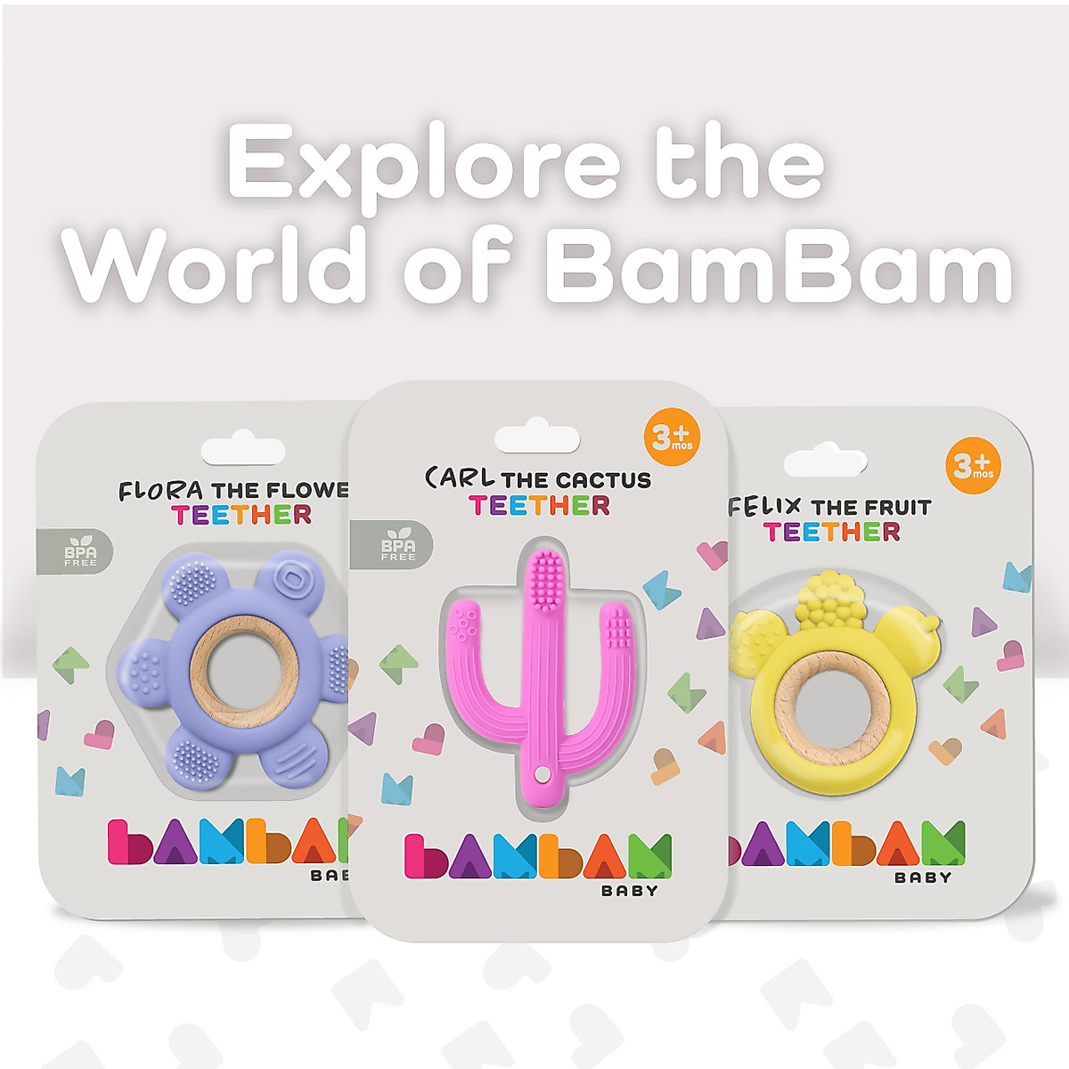 BAMBAM Baby Premium Silicone Teething Ring Toy – 100% BPA Free, Child Safety Tested, for Baby & Infant 0-6, 3-6 and 6-12 Months Teether Toys – Flora The Flower (Mossy Meadow)