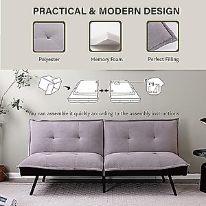 CH CHARME HOUSE Convertible Bed, Multi-Functional Design futon Couch with Adjustable Backrest, Modern Sleeper Sofa for Office, Living Room and Bedroom, Grey