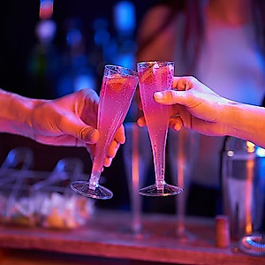 MATANA 120 Silver & Gold Glitter Plastic Champagne Flutes, 5 Oz Plastic Champagne Glasses for Parties, Clear Plastic Toasting Glasses, Mimosa Glasses, Wedding Party Cocktail Cups, Reusable | Bulk Pack