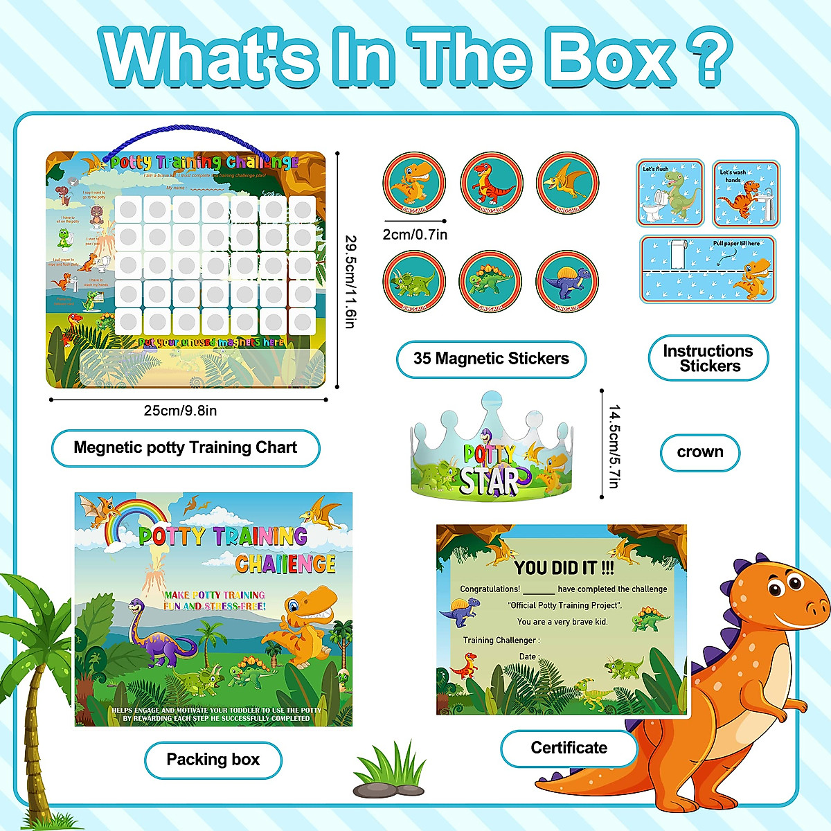 Potty Trainning Chart for Toddlers Fun Kids Toilet Incentives Sticker with 35Pcs Dino Potty Magnetic Reward Stickers