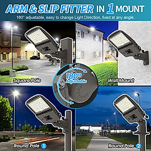 AKK LED Parking Lot light 200W 180W 150W Switchable, 32000LM 160LM/W 5000K LED Street Light, Dusk to Dawn Photocell LED Shoebox Light, Waterproof Commercial Area Lighting, Arm & Slip Fitter in 1 Mount