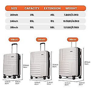 GinzaTravel Luggage Sets 3 Piece PC ABS Hardside Lightweight Suitcase with 4 Universal Wheels TSA Lock Carry On 20 25 29 InchGiant series-01 (Silver, 3-Piece Set(20"/25"/29"))