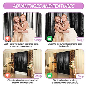 Crosize 2 Pack 3.3 x 9.9 ft Black Foil Fringe Backdrop Curtain, Streamer Backdrop Curtains, Streamers Birthday Party Decorations, Tinsel Curtain for Parties, Photo Booth Backdrops, Party Décor