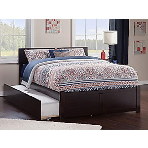 AFI Orlando Queen Platform Bed with Footboard and Turbo Charger with Twin Extra Long Trundle in Espresso