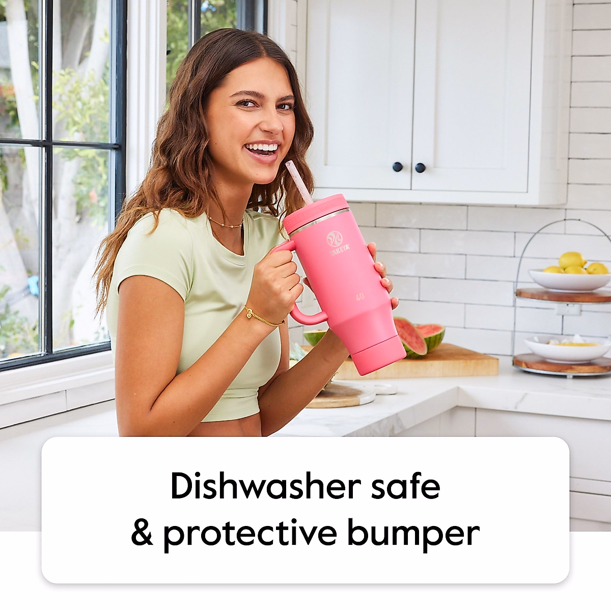 Takeya 40 oz Stainless Steel Tumbler with Lid and Two Straws, Premium Quality, Double Wall Insulated, Wiith Handle, Keep Drinks Cold for Up to 24 Hours, Mist