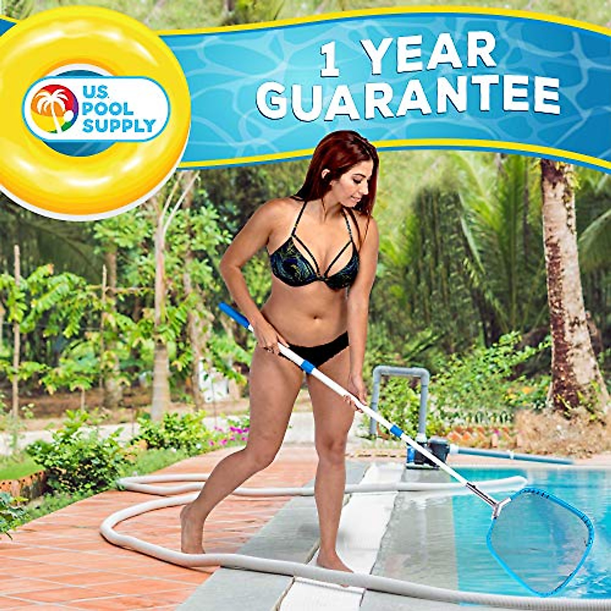 U.S. Pool Supply Professional Heavy Duty 14" Swimming Pool Leaf Skimmer Net with Strong Reinforced Aluminum Frame Handle - Commercial Grade - Fast Cleaning, Easy Debris Pickup & Removal