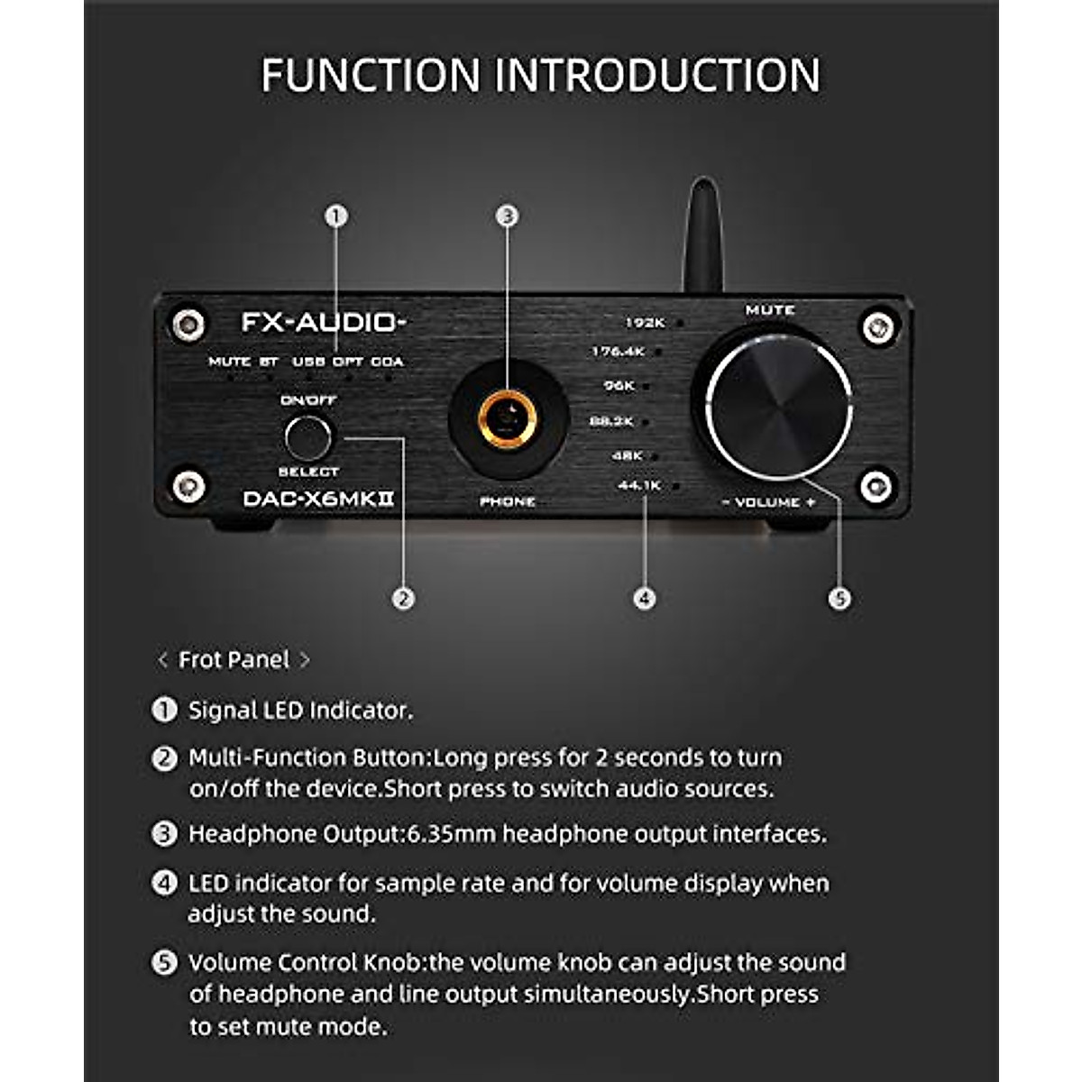 KGUSS FX-Audio DAC-X6 MKII Bluetooth 5.0 Digital Audio Decoder DAC 24-bit/192kHz USB/Coaxial/Optical Headphone Amp Mini HiFi Pre-Amplifier Black