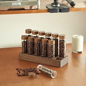 TREELF Coffee Bean Storage,Coffee Storage Container with Walnut Solid Wood Base,Coffee Bean Container,12 Tubes Single Dose with Wooden Holder(Type 2)
