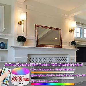 YHCDLAMP Battery Operated Wall Sconce Set of 2, Rechargeable Wall Sconce with 10000mAh Bulb and Remote Control, Up to 50 Hrs Use, RGB Dimmable Wireless Wall Lights for Living Room Bedroom Hallway