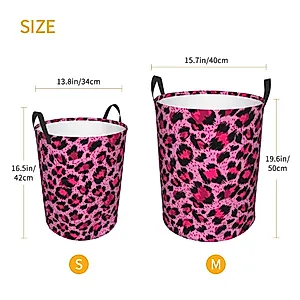 Unique Laundry Basket Compatible With Pink Cheetah Leopard Print Collapsible Laundry Hamper with Handle, Lightweight Oxford Fabric Clothes Storage Bin for Bathroom Nursery