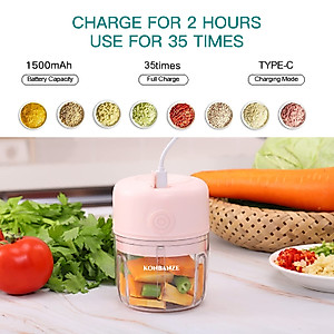 KONBANZE 2-CUP Electric Portable Mini Garlic Onion Chopper Crusher Small Food Processor Mini Food Processor Masher USB Charging Food Vegetable Cutter Kitchen Gadgets (PINK)