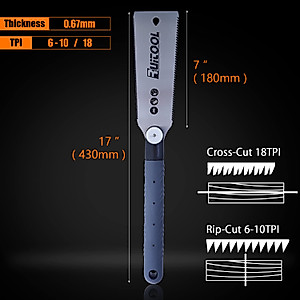 RUITOOL Japanese Hand Saw, 7 Inch Finish Cutting Pull Saw, 6-10&18TPI Double Edge Sided SK5 Flexible Blade Flush Cut Saw Non-slip Handle Wood Saw for Woodworking Hand Tools