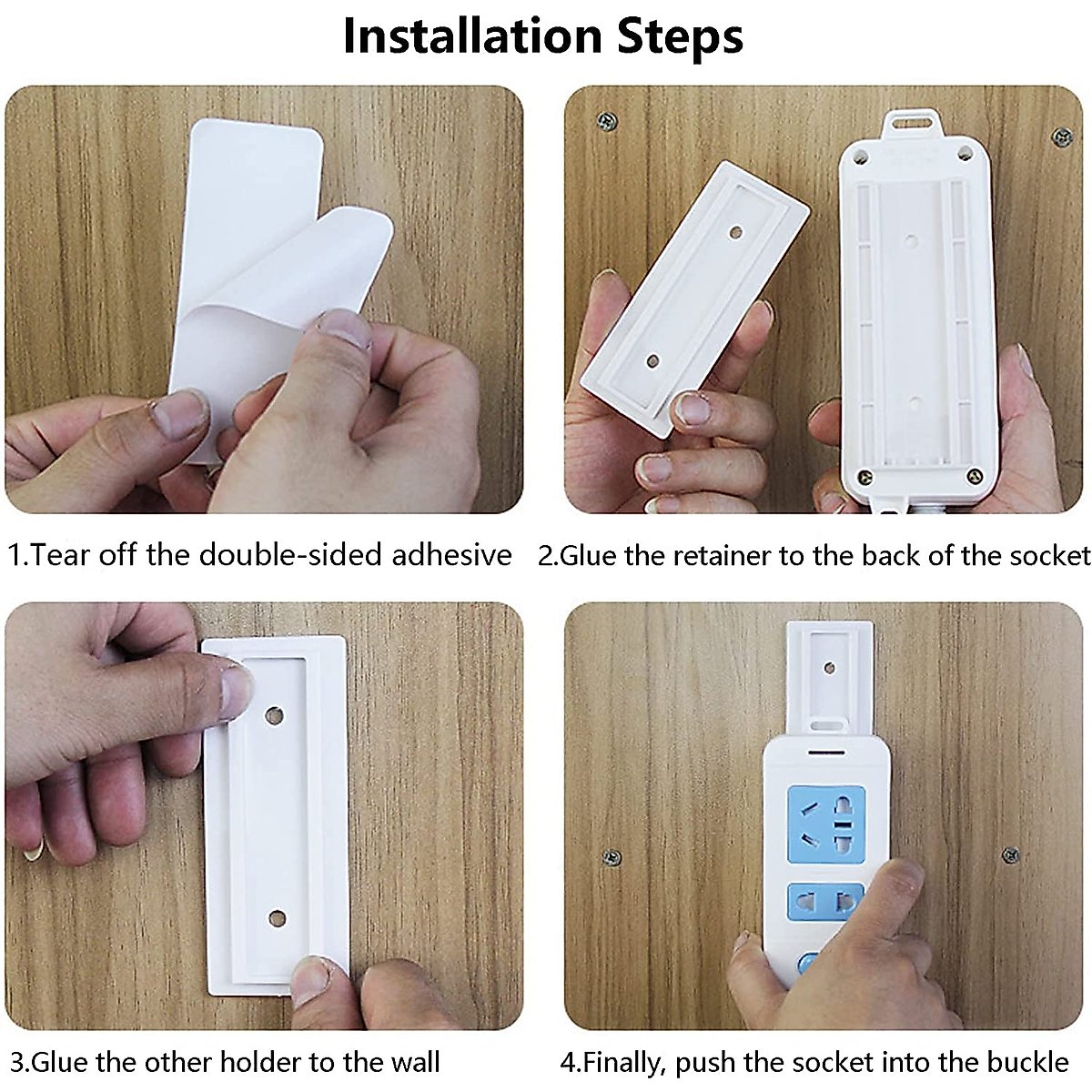 4 Pcs Self-Adhesive Desktop Socket Fixer, Adhesive Punch Free Socket Holder, Power Strip Holder Fixator, Plug-in Socket Holder for Desk (4PCS)