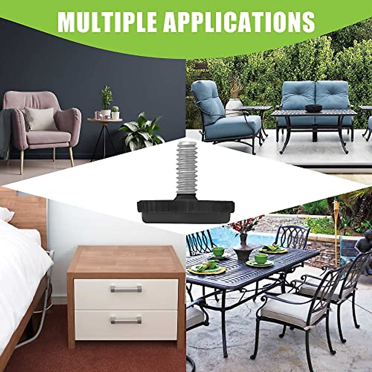 Project Patio 1/4-20 Adjustable Furniture Leg Leveling Feet Stainless Steel Threaded Screw Glide Replacement Outdoor Table Chair Parts - 16 Pack