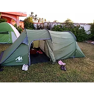 4 Person Tents for Camping, Ayamaya Tunnel Tent Camping with Vestibule 3-4 Person Waterproof, 2 Devided Rooms Bicycle Tent with Footprint for Bikepacking/Motorcycle Travel Hiking Mountaineering