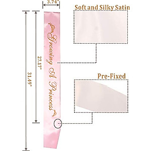 MEANT2TOBE Baby Shower Decoration for Mom to Be and Dad to Be, Premium Metal Pink Tiara + Pink & Gold Sash + Premium Metal Daddy to be Pink & White pin, Maternity for Her and Him
