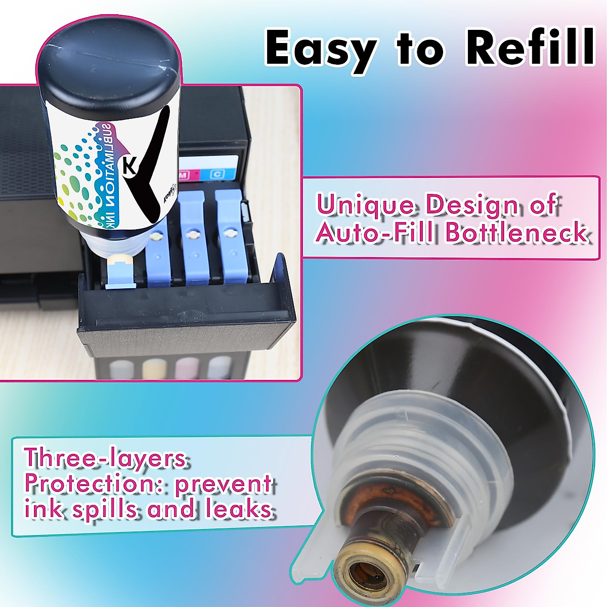 Koala Premium Sublimation Ink for ET Series Inkjet Printers ET-2400 ET-2800 ET-2803 ET-2850 ET-2720 ET-2760 ET-4800 ET-3760 ET-7720 ET-15000 /Upgrade Version/Auto-Fill