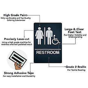 CORKO MANUFACTURING Signs Unisex Braille Restroom Sign - Bathroom Sign with Double Sided 3M Tape