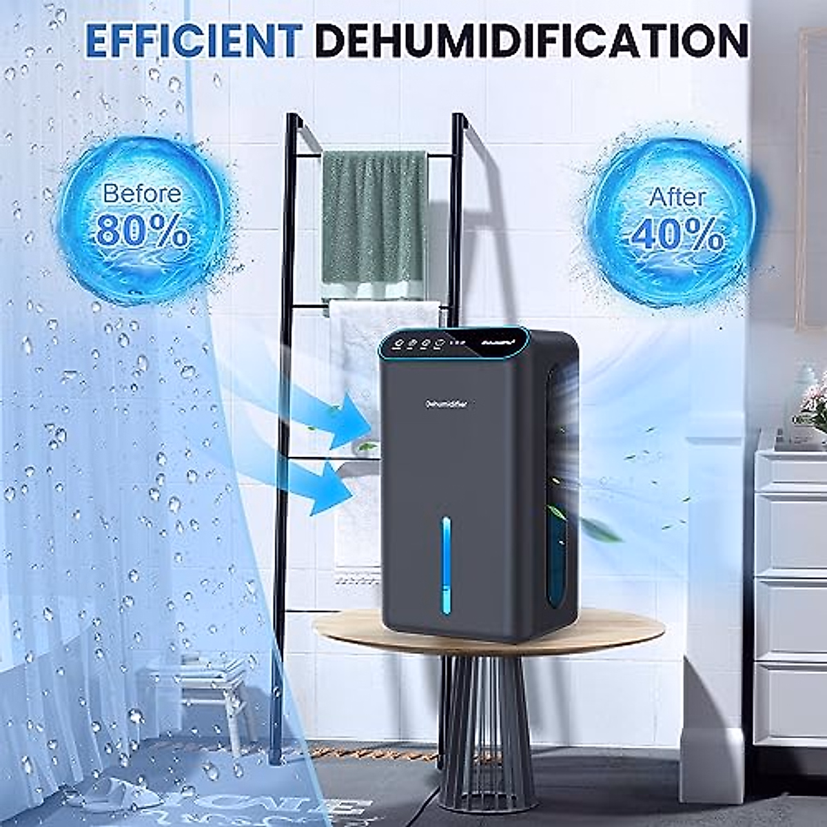 Dehumidifiers for Home, Up to 800 Sq.ft, 86oz Water Tank, Dehumidifiers for Bedroom with Essential Oil Diffuser, 7 Color LED Light, 24H Timer, Auto Shut-off, Ideal for Bathroom Basement Closet RV