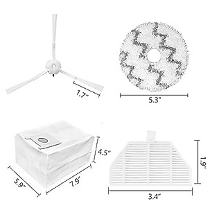 Replacement Spare Parts For Roidmi EVA Robotic Vacuum Cleaner,Accessories Kit Includes 4 Side Brushes,2 Mop Pads,4 Hepa Filters,2 Dust Bags