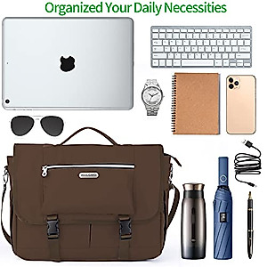 HXLGMD Messenger Bag for Men Women 15.6-17 Inch Laptop Briefcase Water-resistant Computer Shoulder Bag with Water Bottle Pocket, Large Crossbody Satchel Bag Work School Travel, Brown…