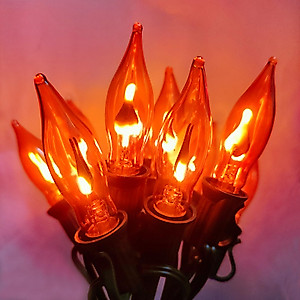 Halloween Flicker Flame Light Bulbs, 12 Pack C7 Orange Flickering Light Bulbs, 1W E12 Flame Candelabra Light Bulbs for Candle Chandelier Outdoor String Lights Party Halloween Christmas Decoration