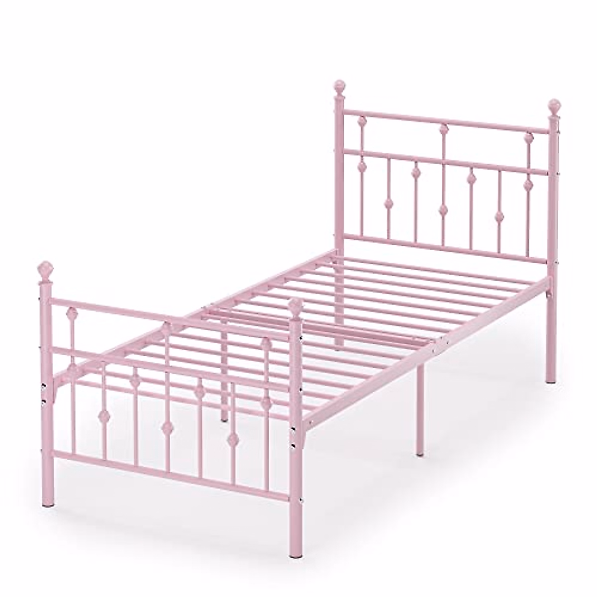 Weehom Pink Metal Bed Frame Twin Size with Headboard Mattress Foundation Support Heavy Duty Steel Slat No Box Spring Need for Girls