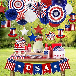 MZ.ogm Fourth of July Decorations Patriotic Day Party Decorations USA Banner 4th of July Decor Veterans Day Decorations Red White & Blue Memorial Day Decorations