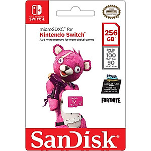 SanDisk Fortnite Edition 256GB MicroSDXC UHS-I Memory Card Works with Nintendo Switch, Switch OLED, Switch Lite (SDSQXAO-256G-GN6ZG) Bundle with (1) Everything But Stromboli MicroSD & SD Card Reader