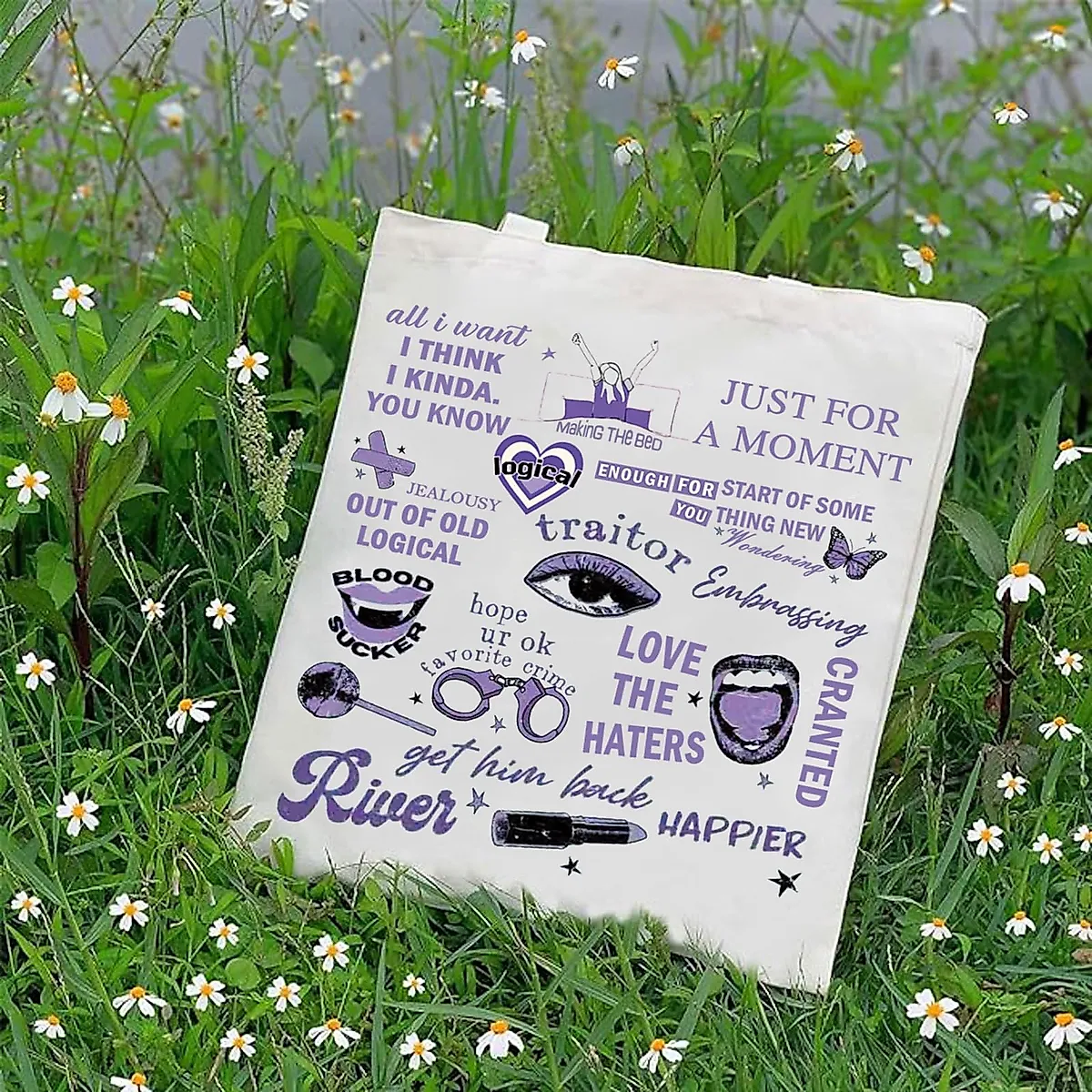 G2TUP Singer Album Aesthetic Tote Bag Vampire Fans Reusable Shopping Bag Purple Butterfly Concert Bag (Just For Tote Bag)