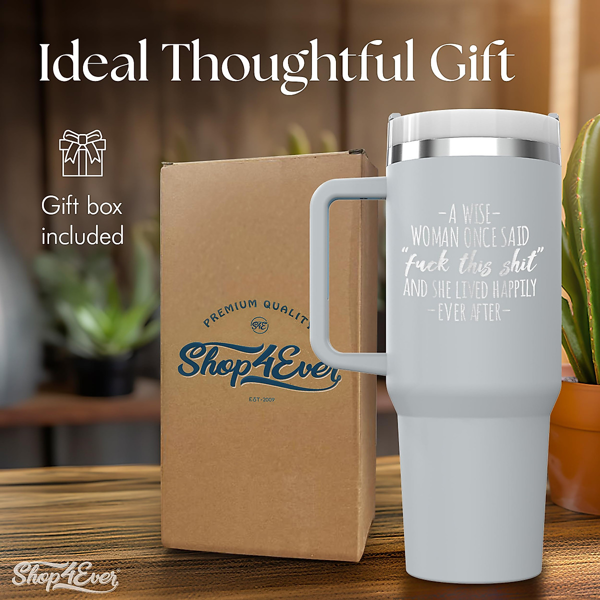 shop4ever A Wise Woman Once Said F This And She Lived Happily Ever After Engraved Insulated Stainless Steel Tumbler with Handle, Lid, and Straw 40 oz. Funny Divorce Retirement Feminist Gift (Fog)