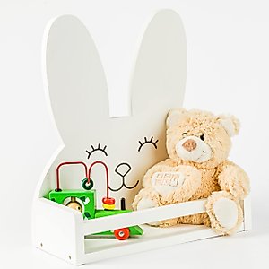WALLECOM Nursery Wall Decor Book Shelves for Kids Room - Cute Baby Furniture Gift for New Moms - Bunny Decor White Floating Shelf for Books, Toys and Decorations - Boy or Girl Baby Bookshelf