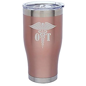 Birsppy Rose Gold Double Wall Vacuum Insulated Stainless Steel Tumbler Travel Mug OT Occupational Therapy Med Symbol (24 oz)