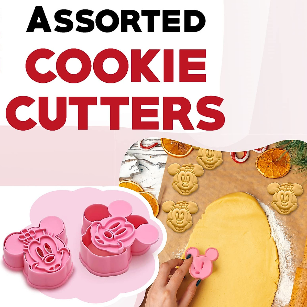 Mickey Minnie Shape Cookie Cutter Mold Set Cookie Cutters for Baking Stamps 2.2" ear to ear, 1.5" mid-face, 1.6" height. 0.8" thick - with a small Pipette Squeeze Dropper