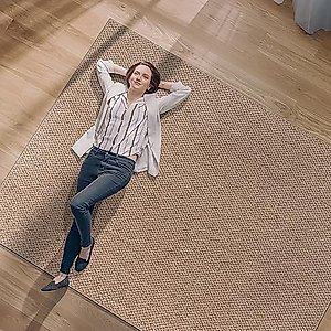 CAMILSON Easy Jute Rug 8x10, Indoor Outdoor Natural Color Farmhouse Area Rugs for Living Room Patio and Kitchen Rug, Solid Boho Woven Design, Easy-Cleaning, Washable Outside Carpet Alfombras (8 x 10)