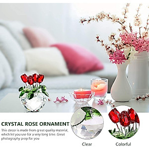 H&D HYALINE & DORA Red Rose Figurine Ornament Spring Bouquet Crystal Glass Flowers Gift-Boxed