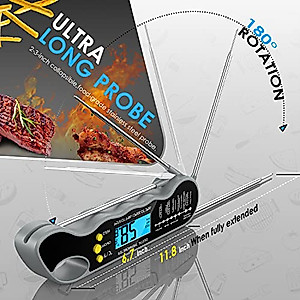 Instant Read Meat Thermometer for Kitchen Cooking, Ultra Fast Precise Waterproof Digital Food Thermometer with Backlight, Magnet and Foldable Probe for Deep Fry, Grill