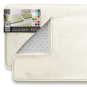 Clara Clark Bathroom Rugs - Ultra Soft Bath Mat, Non-Slip Bathroom Rug Set - Velvet Memory Foam Bath Mats for Bathroom, Set of 2 Bath Rugs, 17 x 24, White