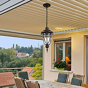 GOALPLUS Outdoor Pendant Light Fixture for Porch, 20 1/2" High Antique Bronze Hanging Patio Light Fixture, Exterior Waterproof Ceiling Hanging Lantern with Clear Seeded Glass, LMP0519-M