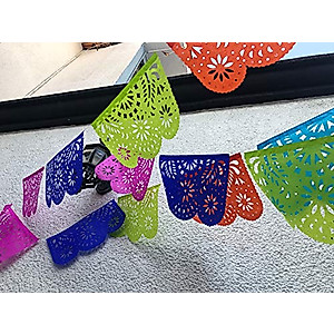 Mexican Papel Picado Banner (5 Count) Mexican Fiesta Decorations 50 Paper Tissue Paper Panels of Vivid Color Flowers 65.5 Feet Total Length