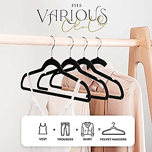 HOUSE DAY Black Velvet Hangers 60 Pack, Premium Clothes Hangers Non-Slip Felt Hangers, Sturdy Black Hangers Heavy Duty Coat Hangers, Durable Suit Hangers for Space Saving, No Hanger Marks 360 Rotating