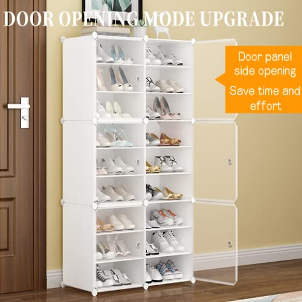 12Pcs 3-Layer Shoe Storage Box, Foldable Shoe Organizer Boxes Capable of holding 72 Pairs, White Plastic Closet Shoe Organizer with Transparent Cover, Free Standing Shoe Rack Easy Assembly Expandable for High Heels, Boots