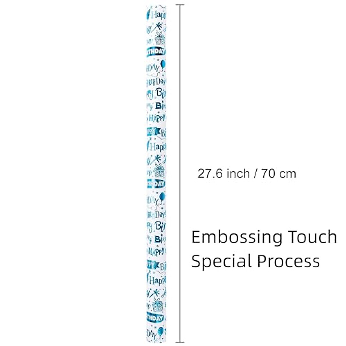 Homeral Jumbo Wrapping Paper Roll-37.66sqft(27.6 x 197inch) Blue Foil Birthday Design