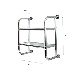 Organize It All 2 Tier Chrome Pipe Mounted Tempered Glass Bathroom Storage Shelf