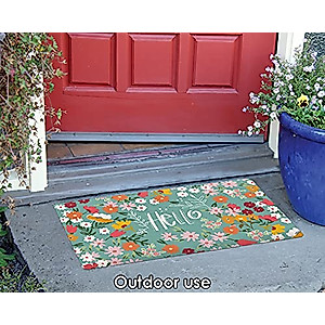 Toland Home Garden 800521 Hello Flowers Spring Door Mat 18x30 Inch Flower Outdoor Doormat for Entryway Indoor Entrance