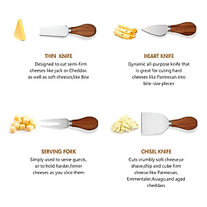 DRPORONYN Cheese Knife Set, Cheese Knives For Charcuterie Board, Stainless Steel 4-Piece Cheese Cutter (Original Aacia Handle) Gift Ready