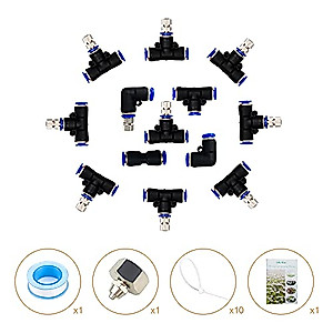 Misting Cooling System,10 Stainless Steel Mist Nozzles 10 Connector Outdoor Cool Mister for Patio Garden Umbrellas Greenhouse Fan Trampoline Waterpark, 1/4" Misting Hose NOT Included