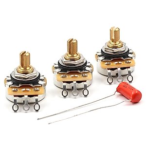 CTS 250K Short Split Shaft Audio Pots - 450G Series - Lot of 3 (3X) + .022uf Orange Drop cap for Fender Strat