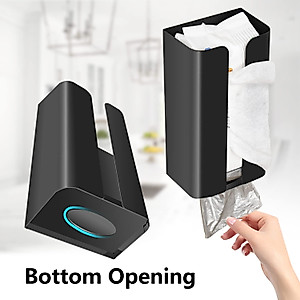 Hcmaesun Magnetic Tissue Holder Glove Dispenser Holder and Trash Bag Holder for Kitchen, Holds Boxes of Tissues, Trash Bag, Gloves, Mount onto Fridge Kitchens or in Garages, Workshops, Black
